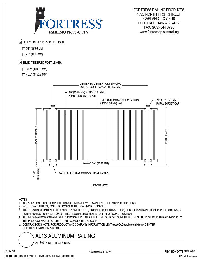 Fortress AL13 Home 6' Panel Residential DWG – DeckMart Building Supplies