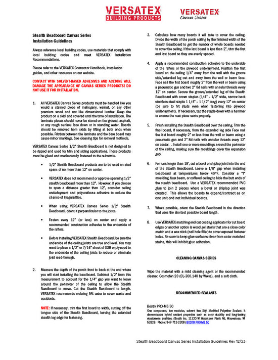 Versatex Canvas Series Stealth Beadboard Installation Guidelines ...