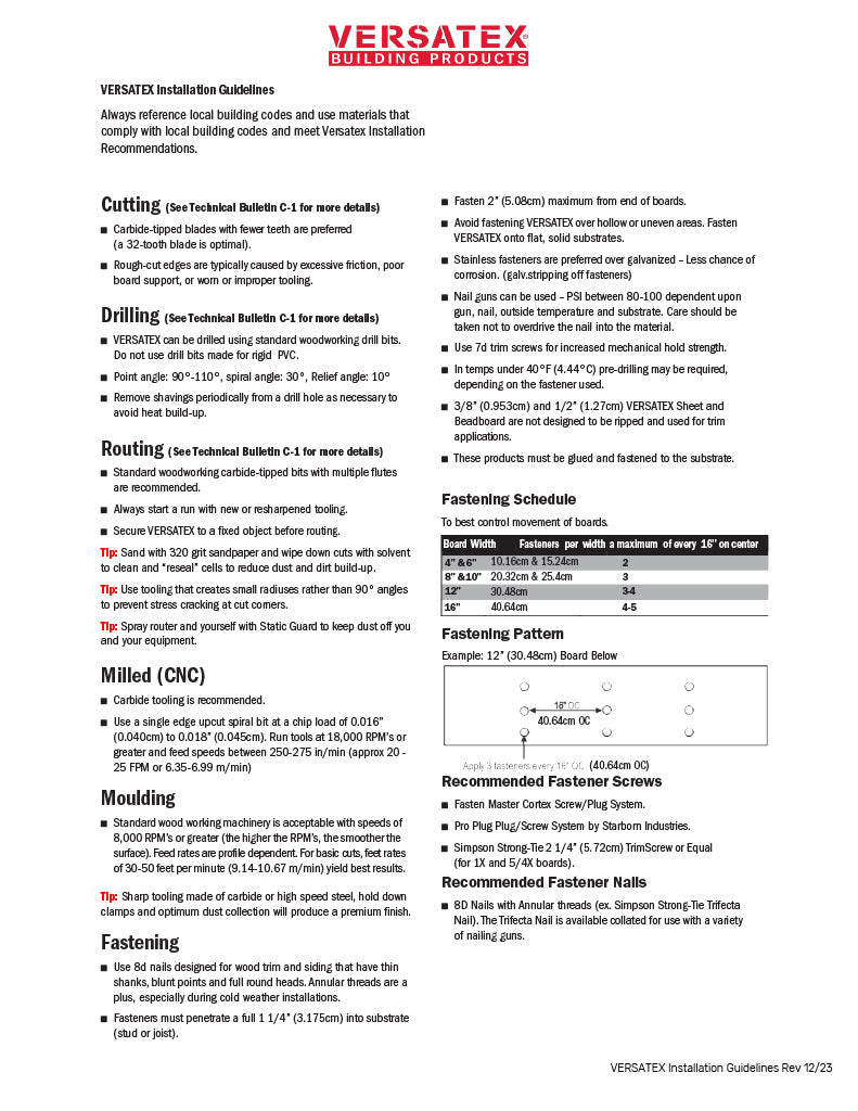 Versatex Installation Guidelines – DeckMart Building Supplies