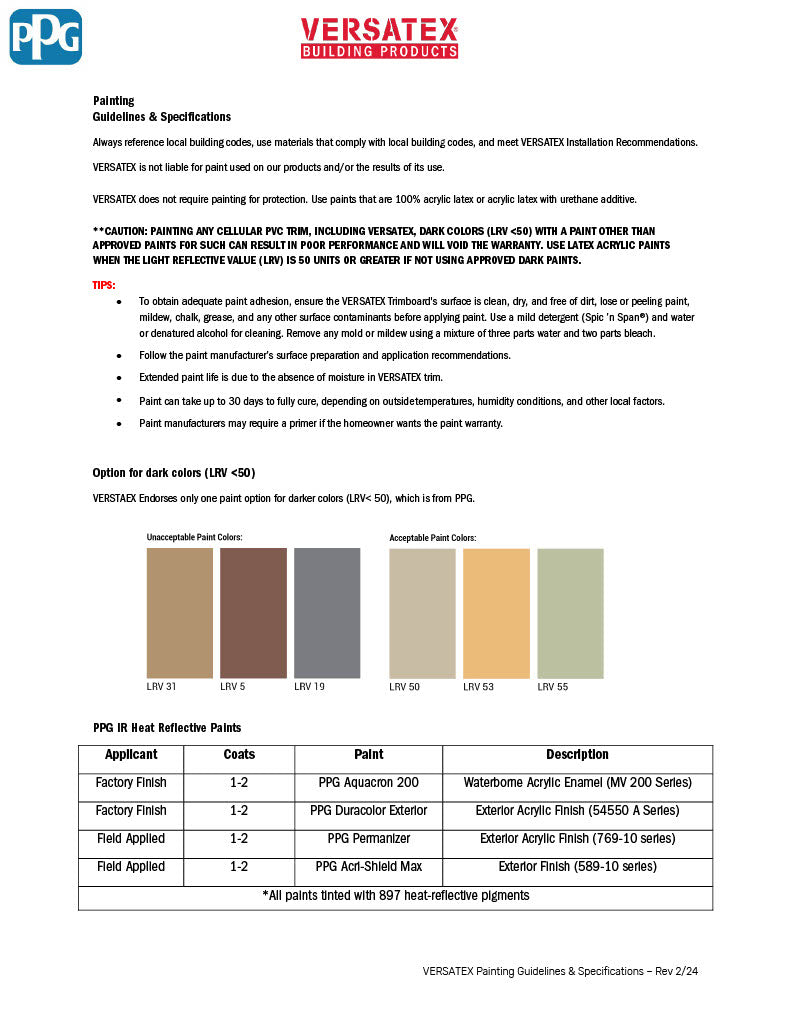 Versatex Painting Guidelines & Specifications – DeckMart Building Supplies
