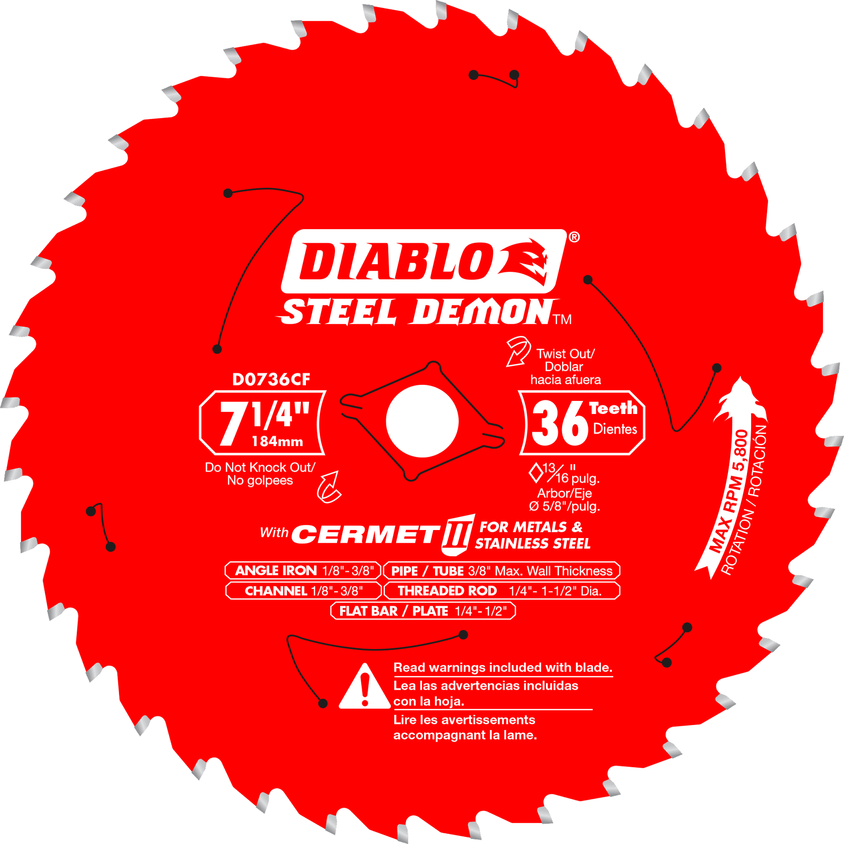 Diablo 7-1/4" x 36-Teeth Steel Demon™ Cermet II Saw Blade for Thick Me ...